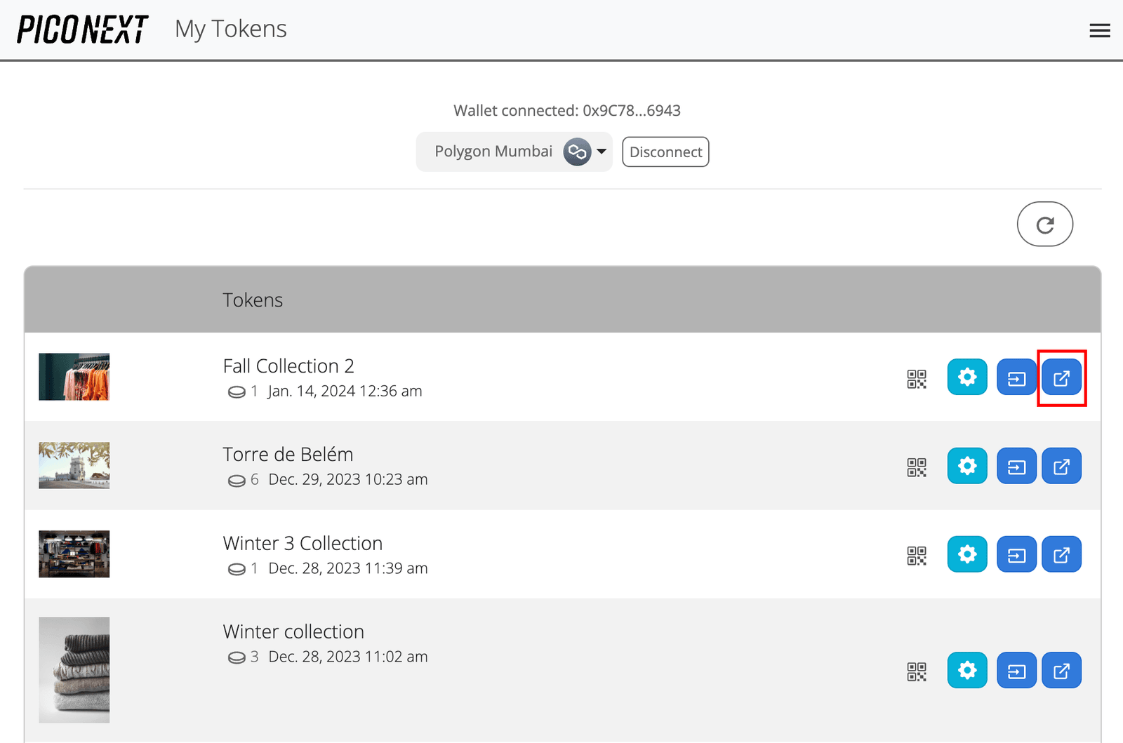 View your tokens using My Tokens - PicoNext