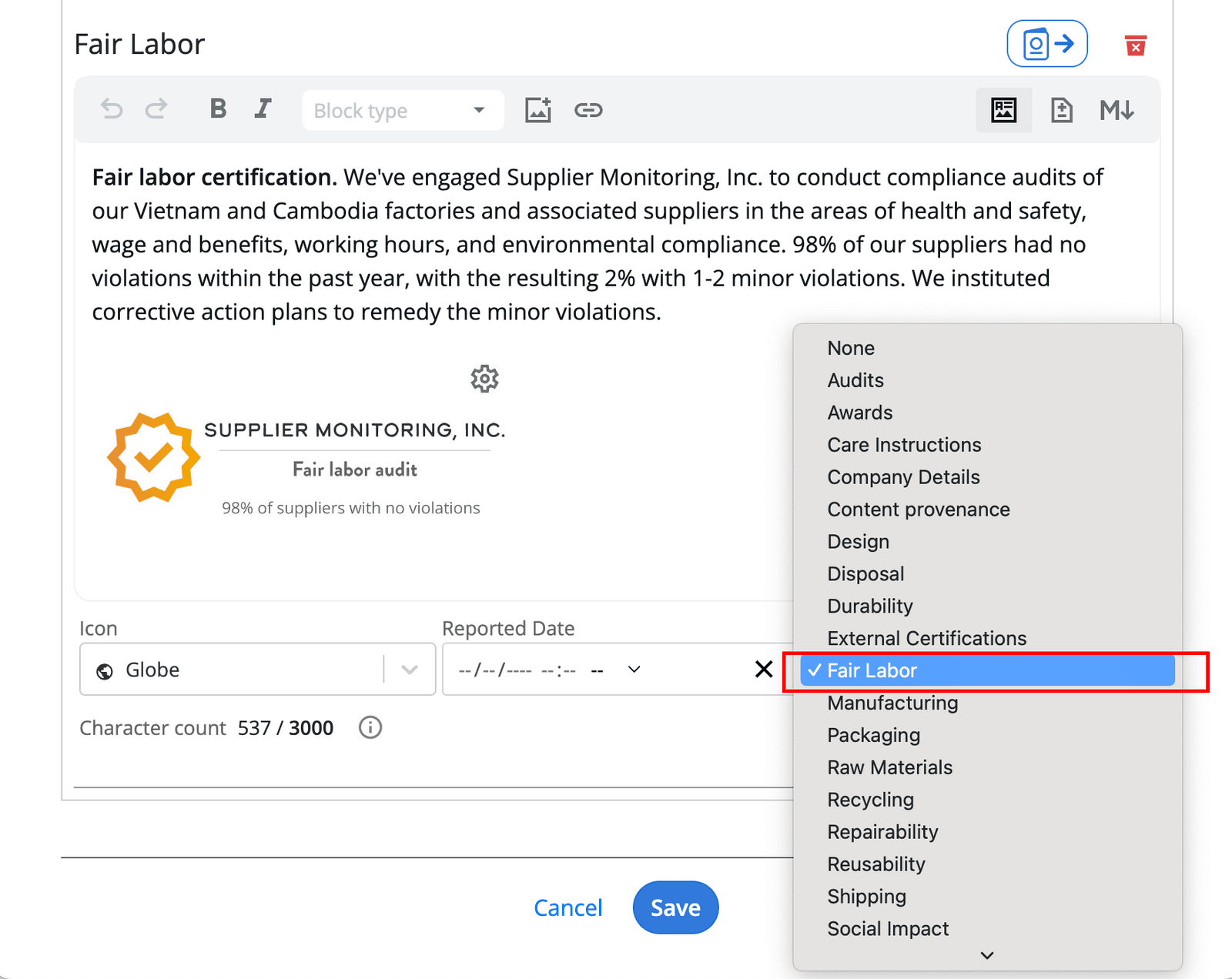 Customizing DPP category labels - PicoNext