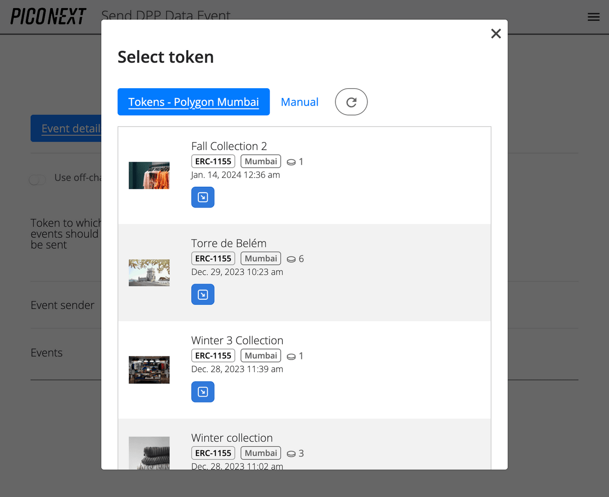 Send a blockchain DPP Data Event - PicoNext