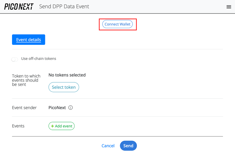 Send a blockchain DPP Data Event - PicoNext