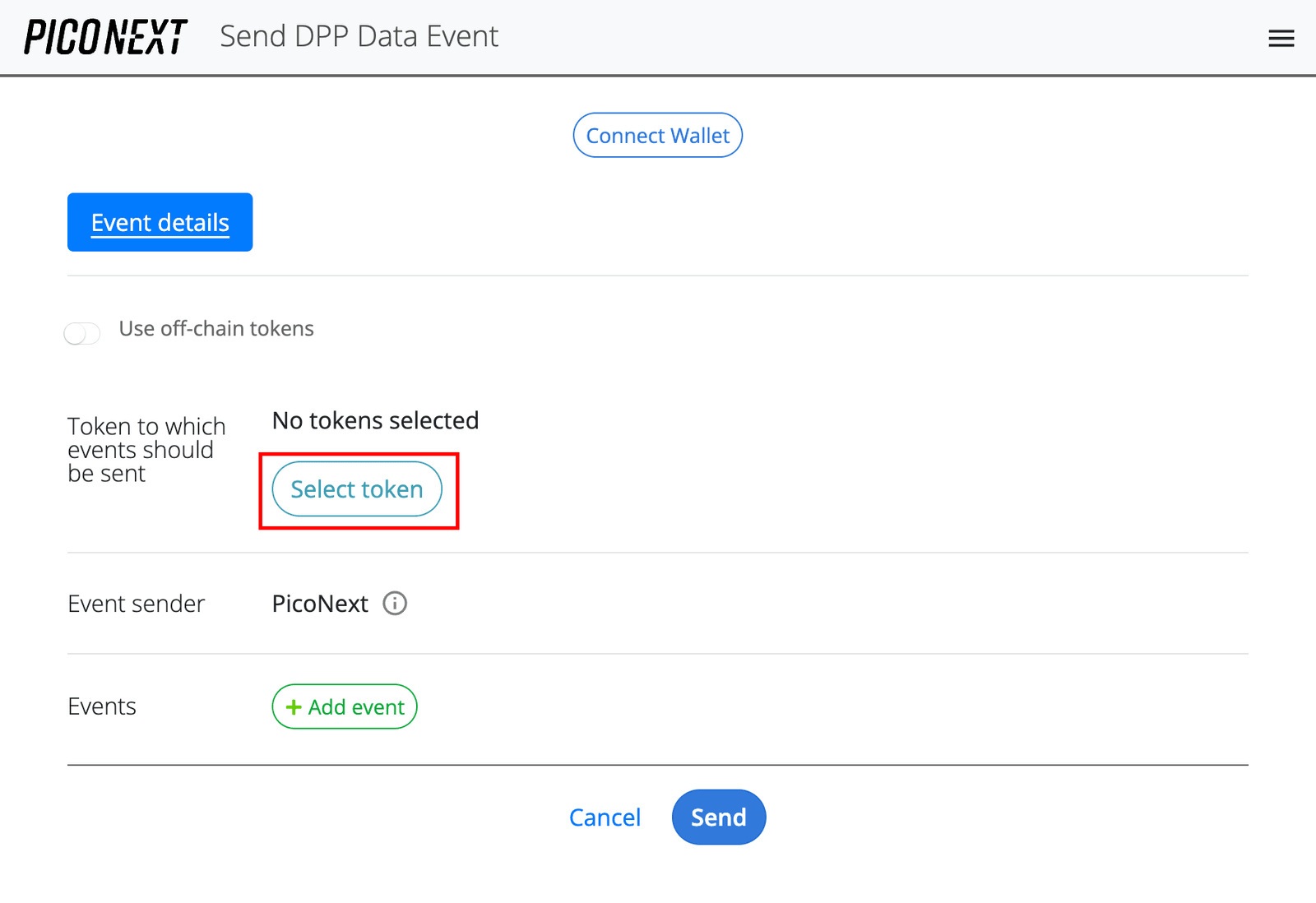 Send a blockchain DPP Data Event - PicoNext